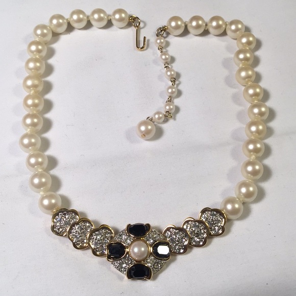 Marvella | Jewelry | Vintage Marvella Pearl Rhinestone Necklace | Poshmark